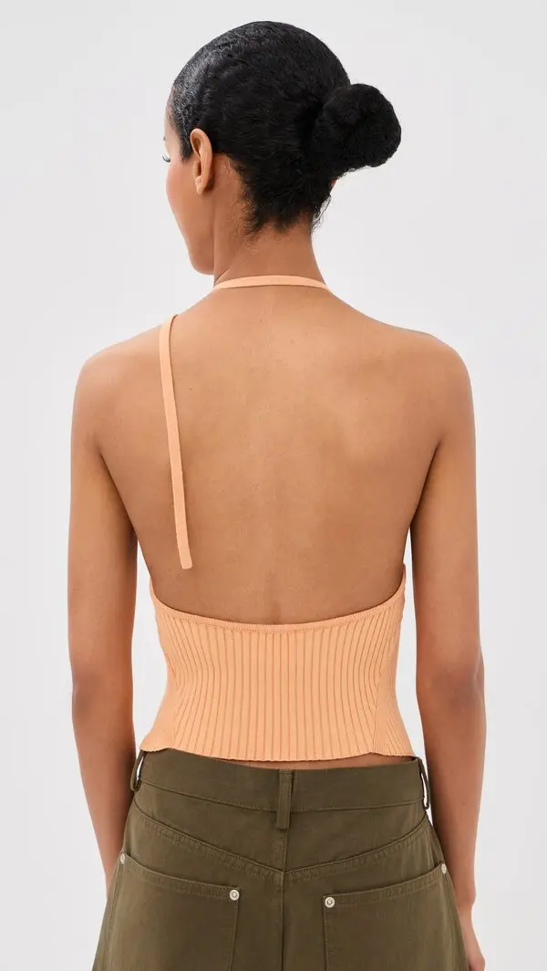Courreges Halter Neck Pointed Hem Rib Knit Top - Light Sunset